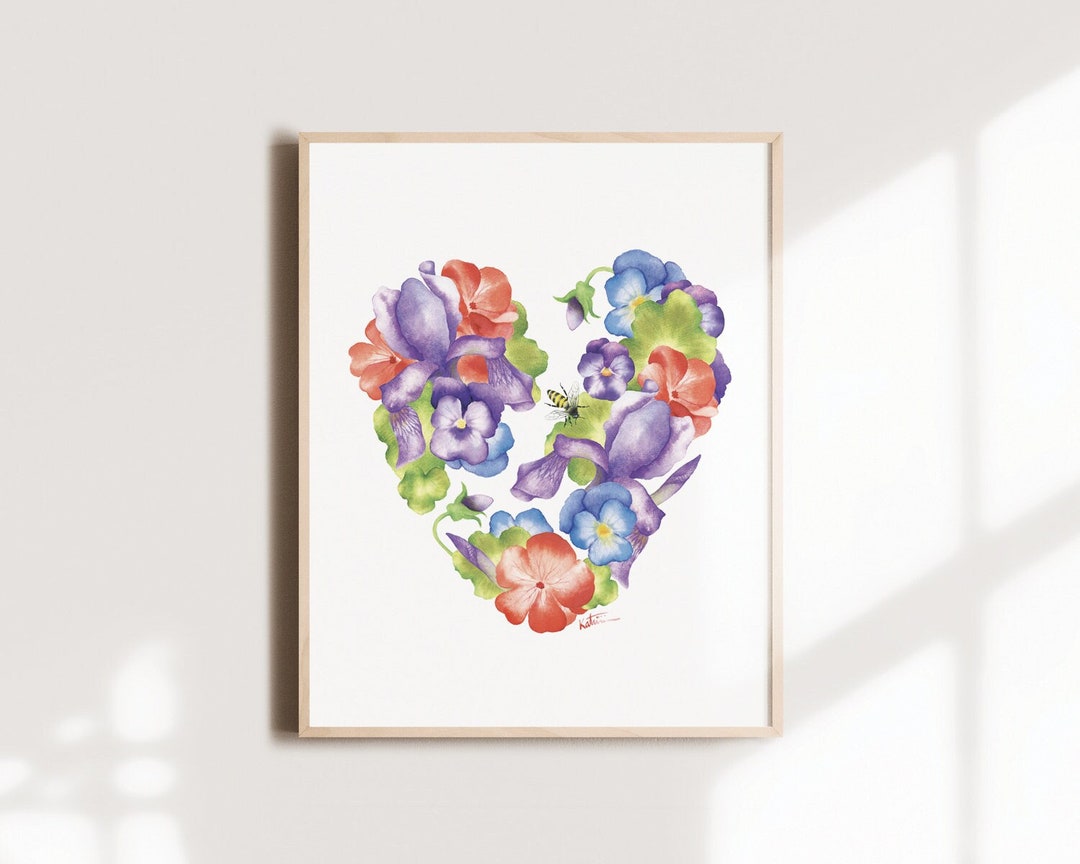 Spring Flower Heart Poster, Floral Love Illustration, Botanical ...