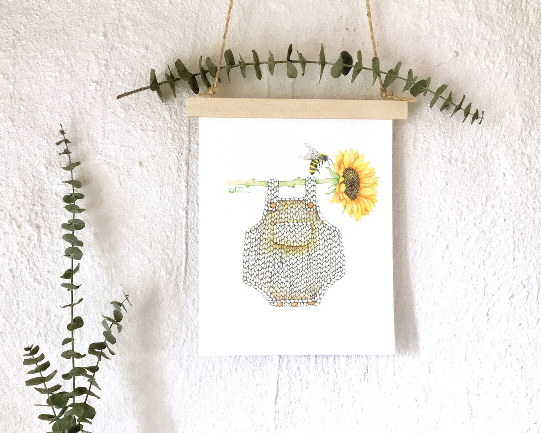 8x10 Baby Romper Poster / Wool Knitting Illustration / Flower Bee ...