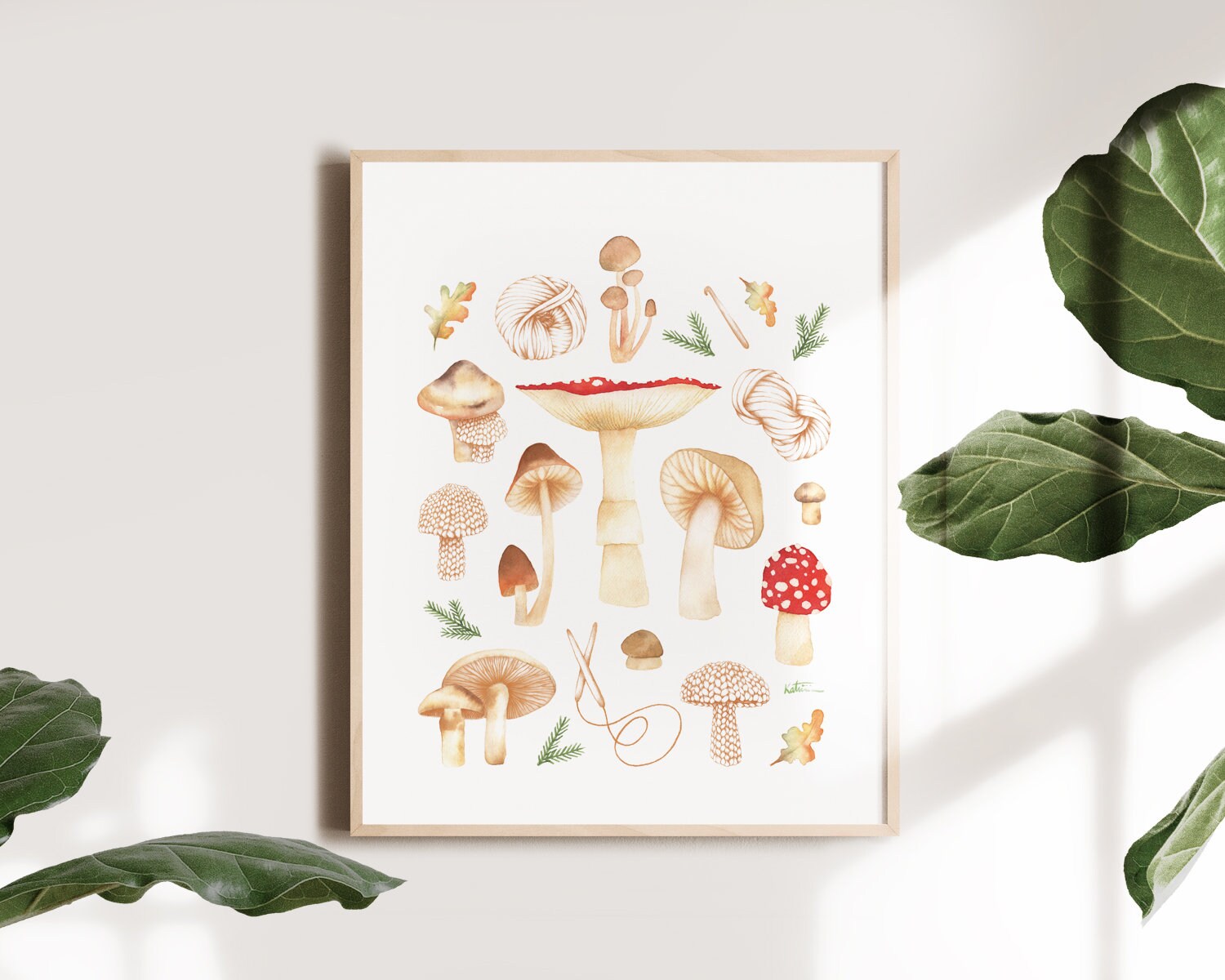 Wild Mushroom Poster, Nature Botanical Watercolor Illustration ...