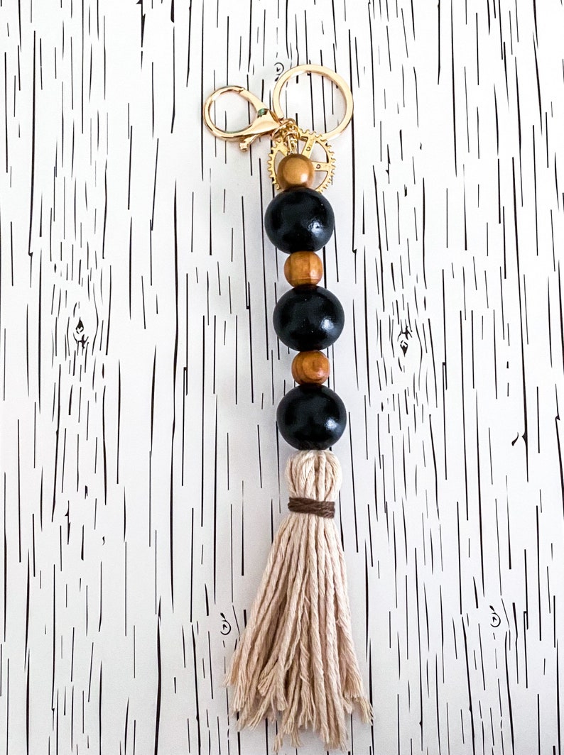 Bohemian Style Wooden Bead Keychain, Boho Keychain, Bead Keychain, Wood ...