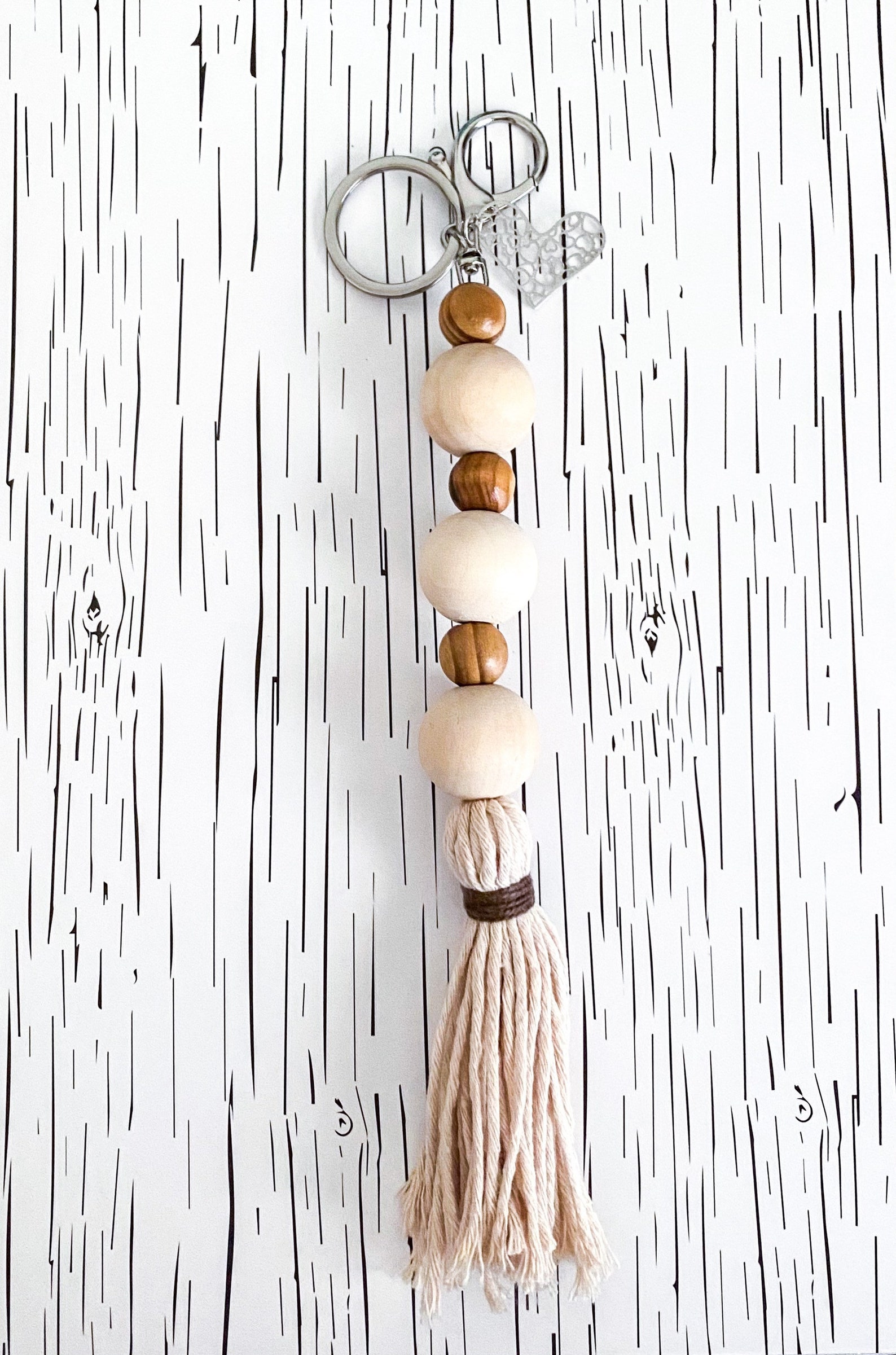 Bohemian Style Wooden Bead Keychain, Boho Keychain, Bead Keychain, Wood ...