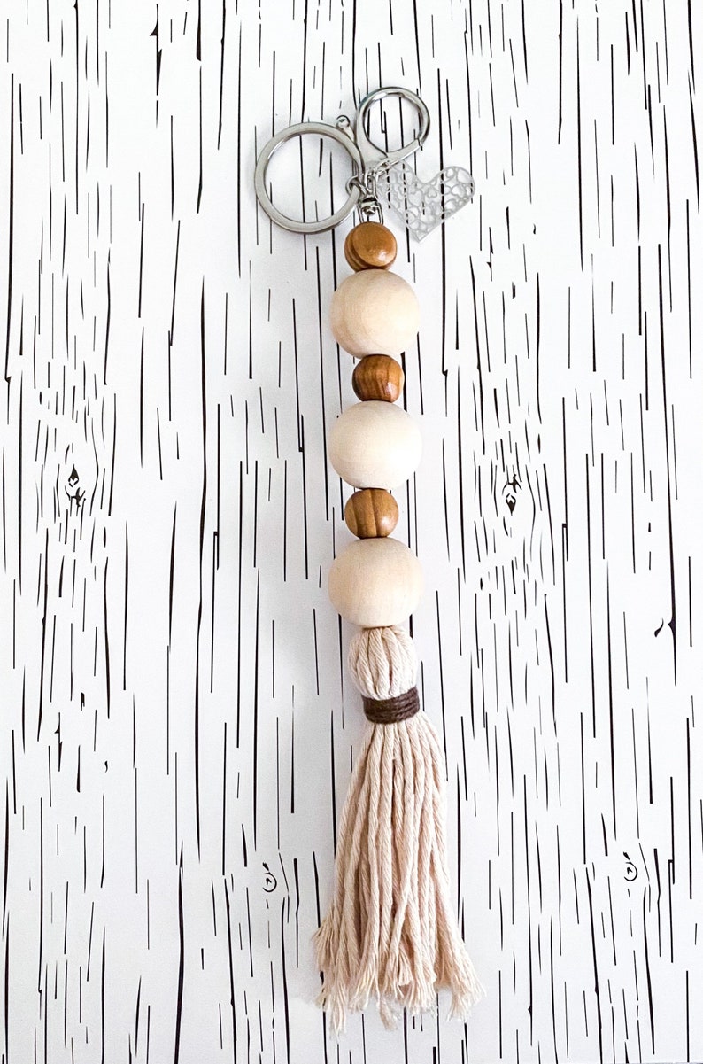 Bohemian Style Wooden Bead Keychain, Boho Keychain, Bead Keychain, Wood ...