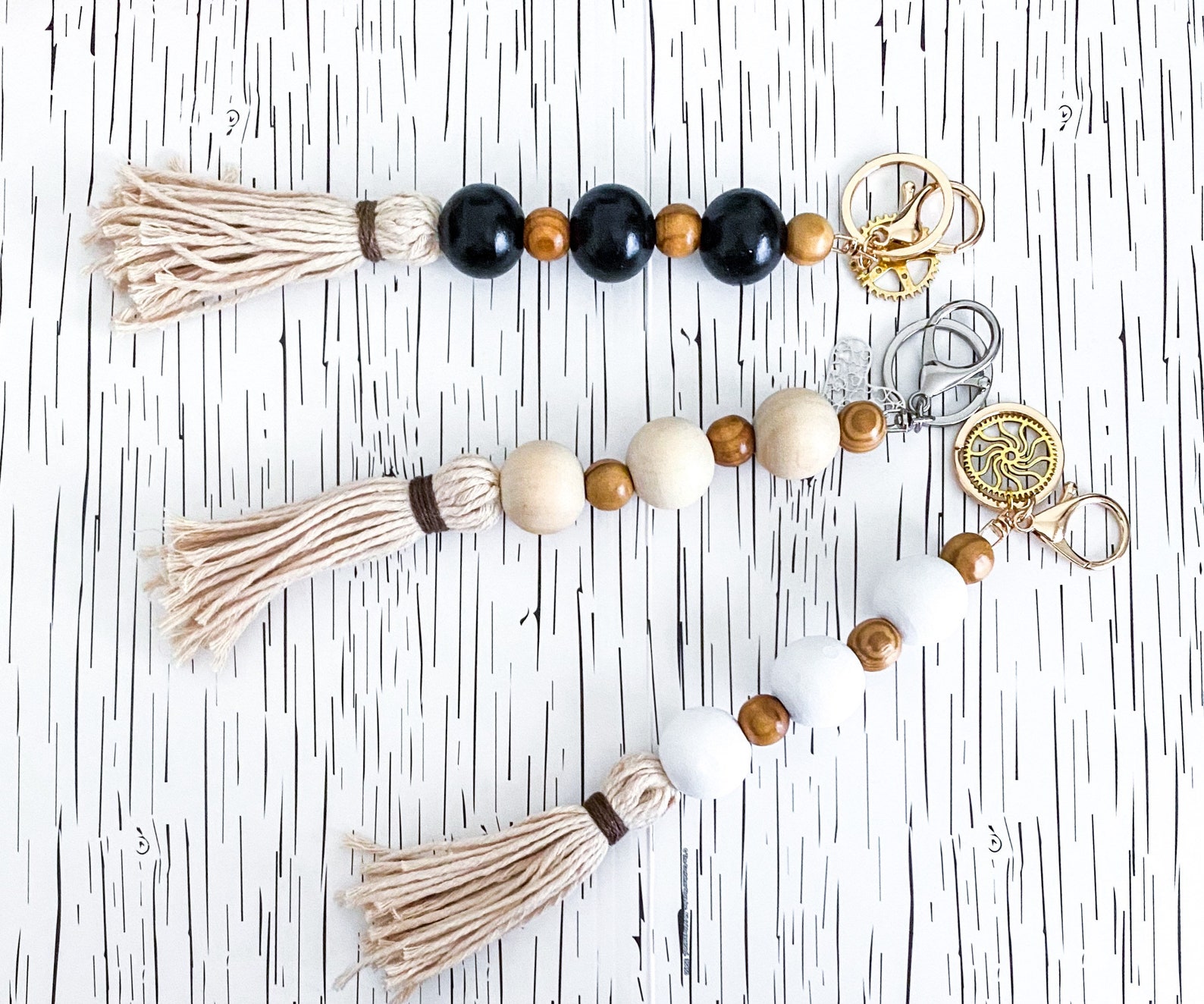 Bohemian Style Wooden Bead Keychain, Boho Keychain, Bead Keychain, Wood ...