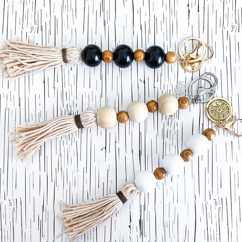 Wood Bead Keychain - Etsy