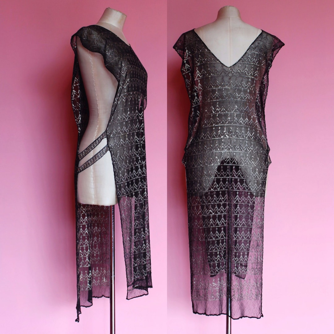 1920s Assuit Tabard Dress 20s Black Mesh Evening Dress With Hammered ...