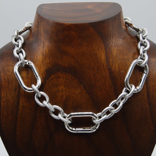 Silver Padlock Necklace Stainless Steel Oval Chain Link Lock - Etsy