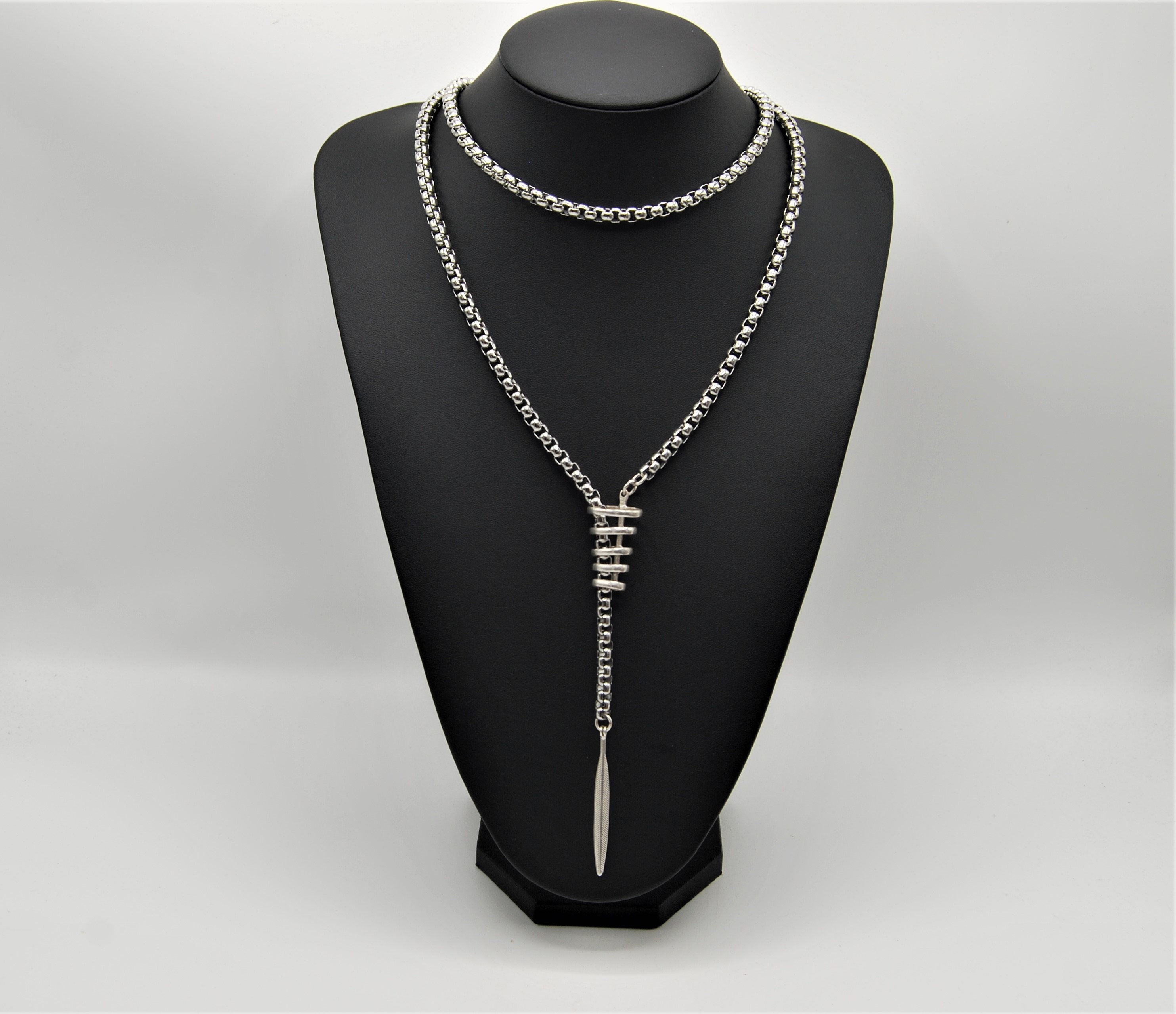 Silver Wrap Box Chain Necklace Abstract Y Necklace Silver - Etsy