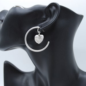 Antique Silver Hoop Silver Heart Hoop Earrings Silver Hoop - Etsy