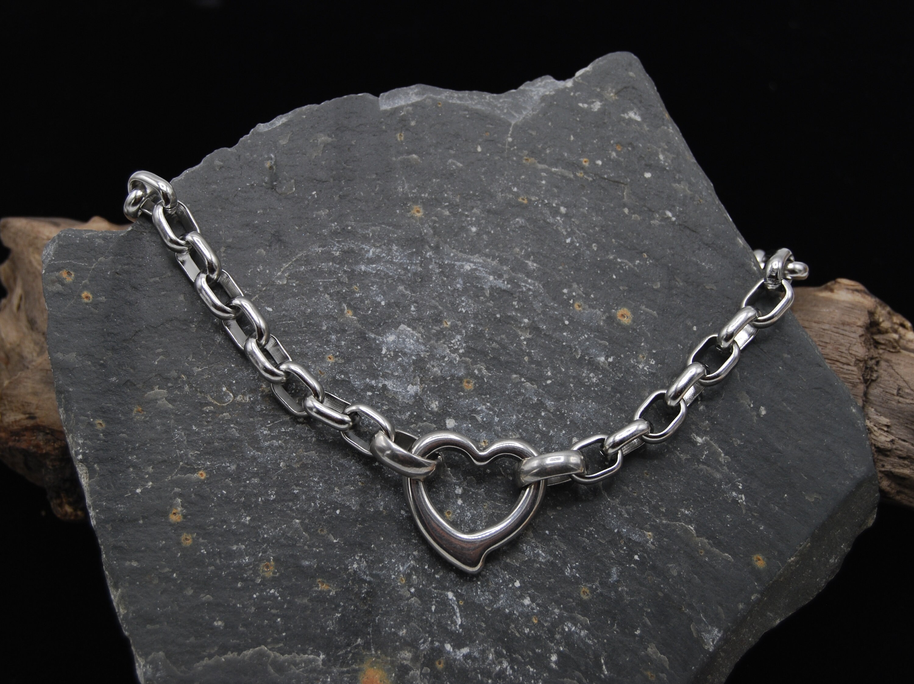 Stainless Steel Heart Necklace Solid Silver Heart Pendant - Etsy