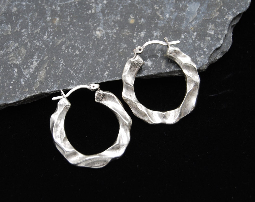Antique Silver Hoop Earrings, Twisted Silver Hoop Earrings, Statement ...
