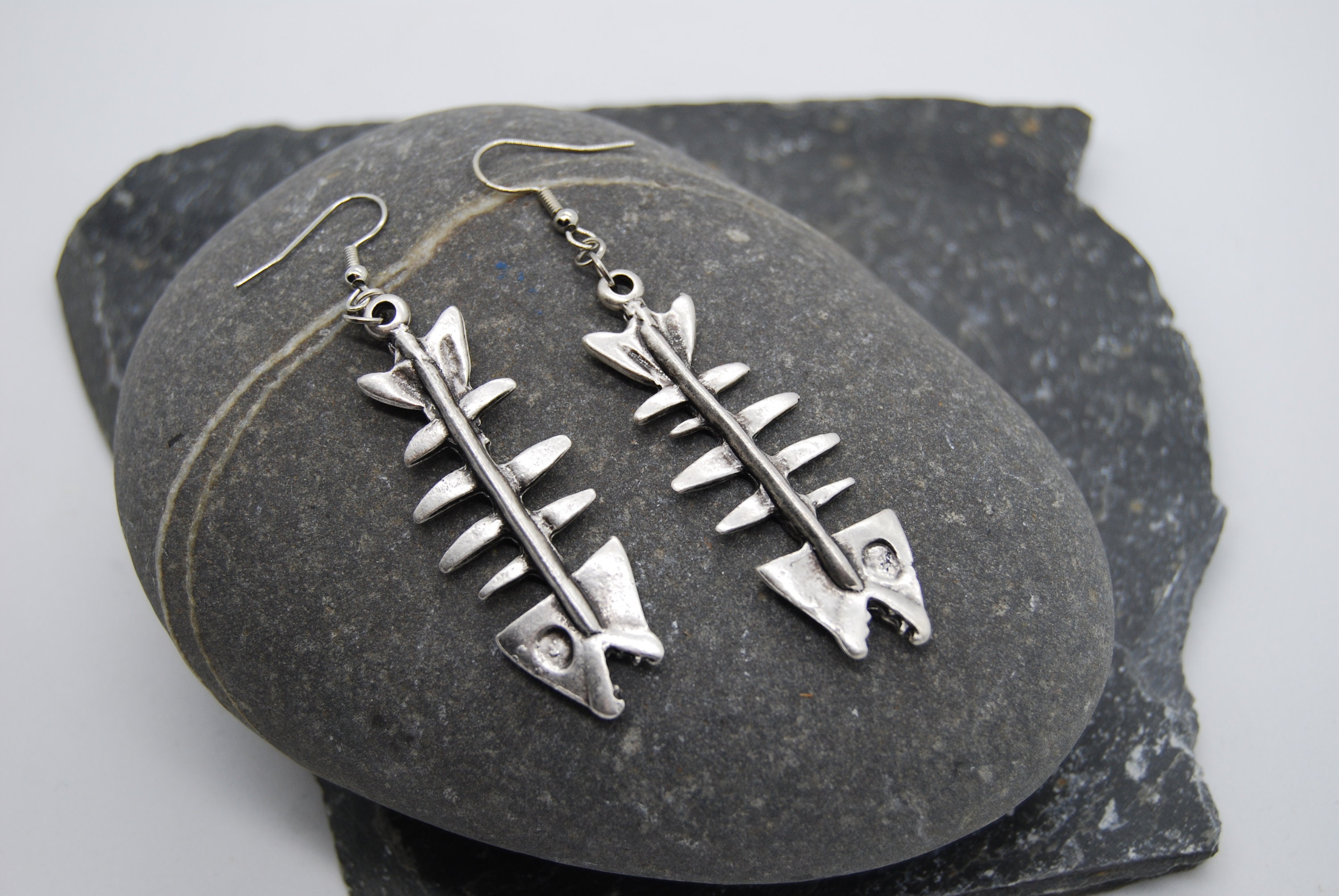 Antique Silver Fishbone Earring Statement Silver Fish | Etsy