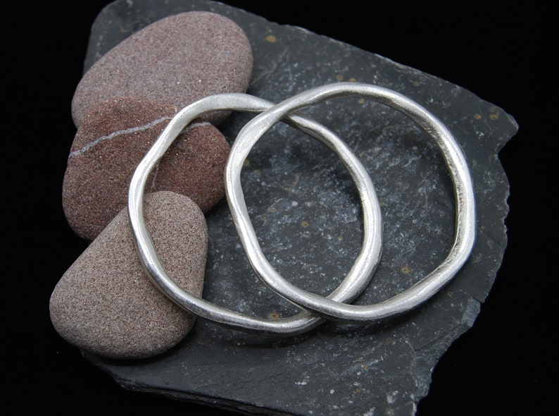 Antique Silver Irregular Shaped Solid Bangle Minimalist | Etsy UK