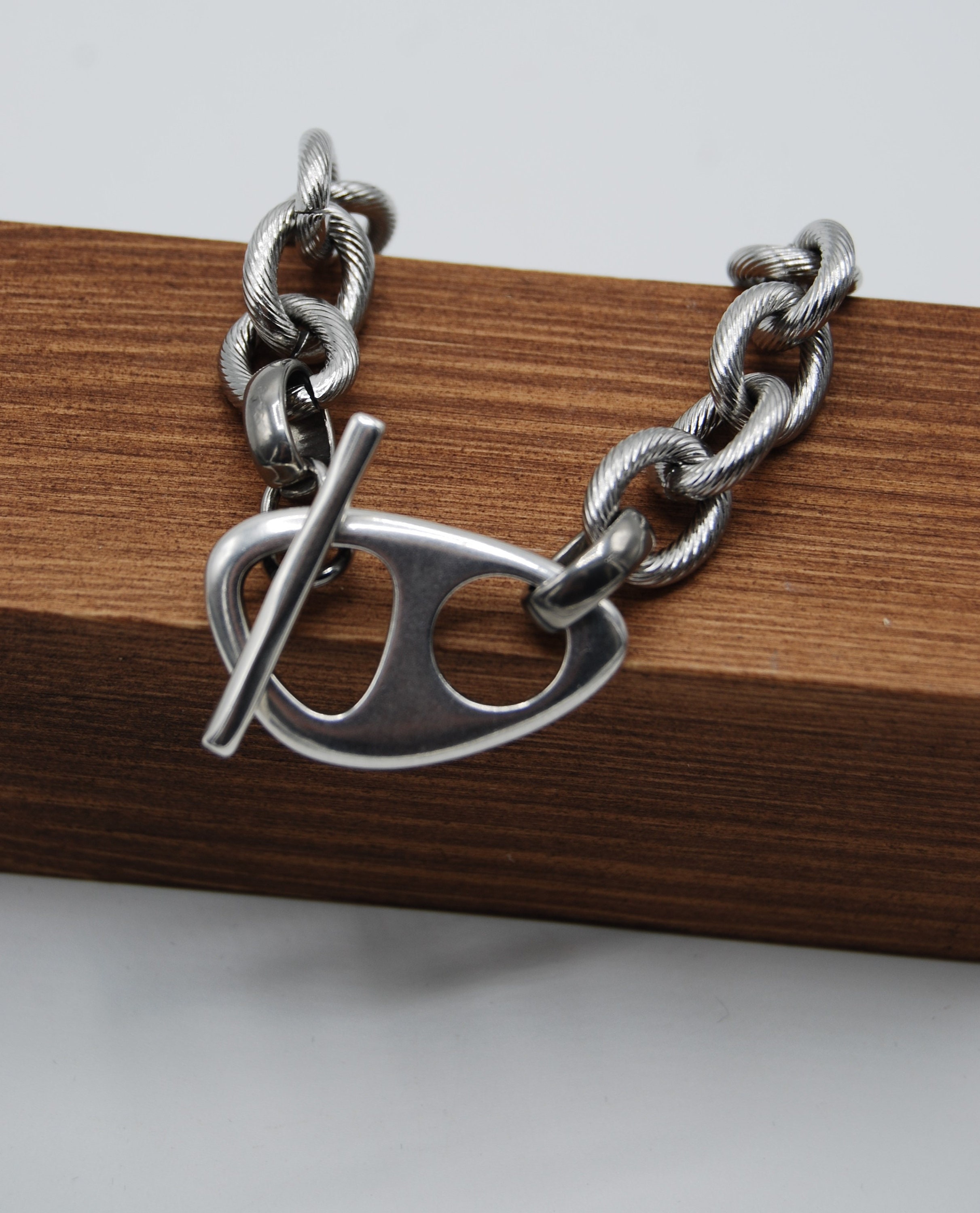 Stainless Steel Choker Necklace Silver Toggle Clasp Cable | Etsy