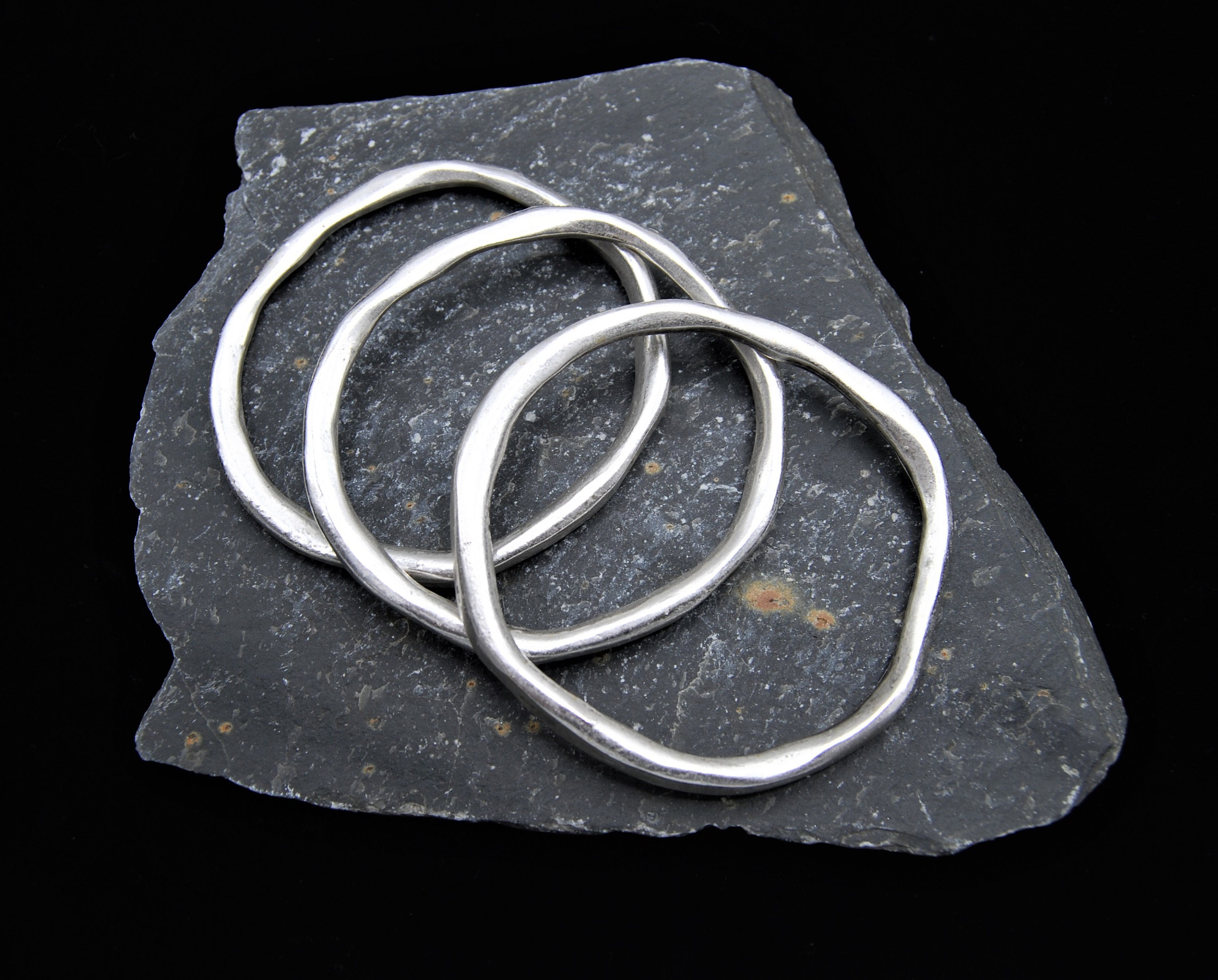 Antique Silver Irregular Shaped Solid Bangle Minimalist | Etsy UK