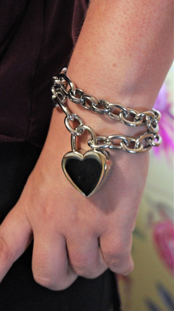 Stainless Steel Chunky Chain Heart Padlock Bracelet Heart | Etsy