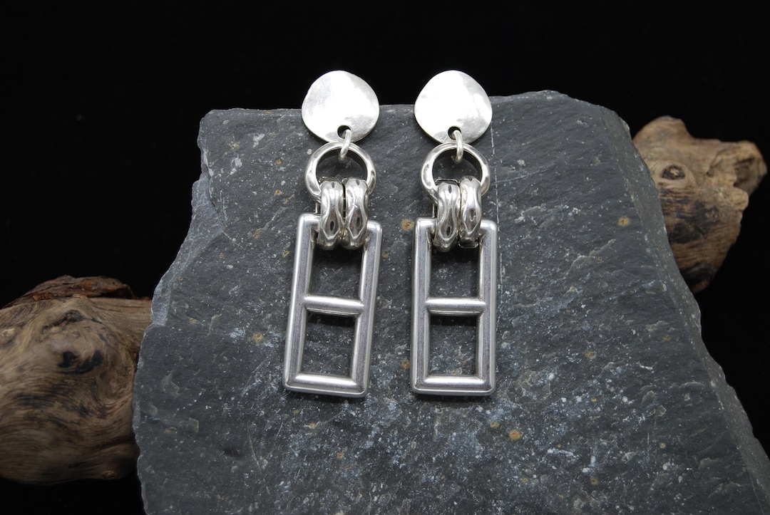Silver Square Earrings, Silver Statement Earrings, Large Silver ...