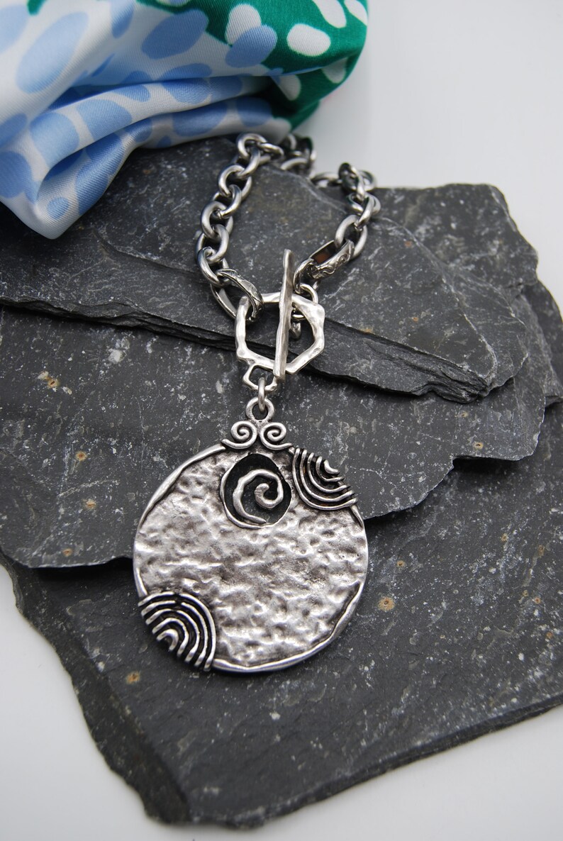 Antique Silver Large Pendant Statement Silver Necklace - Etsy
