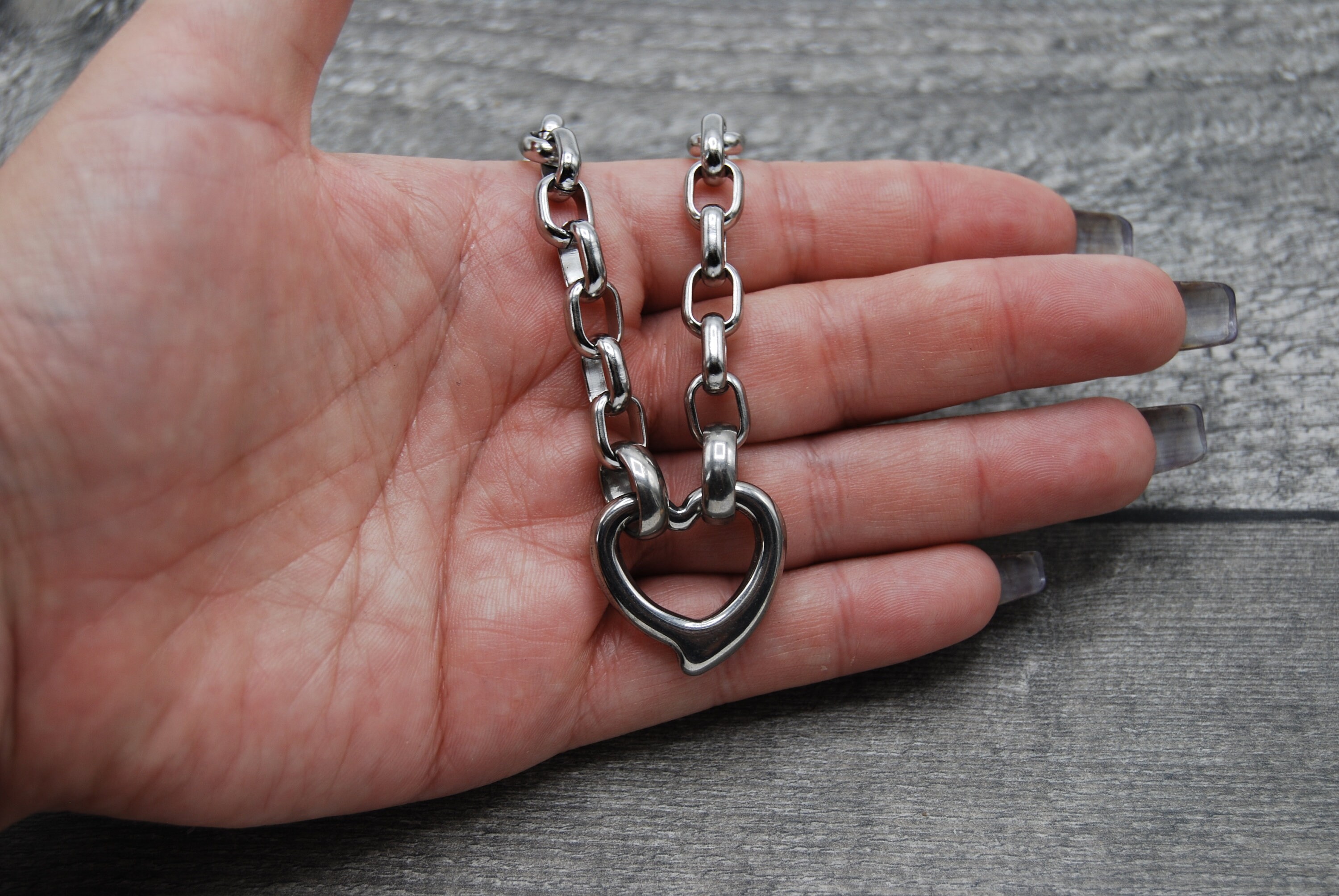 Stainless Steel Heart Necklace Solid Silver Heart Pendant - Etsy