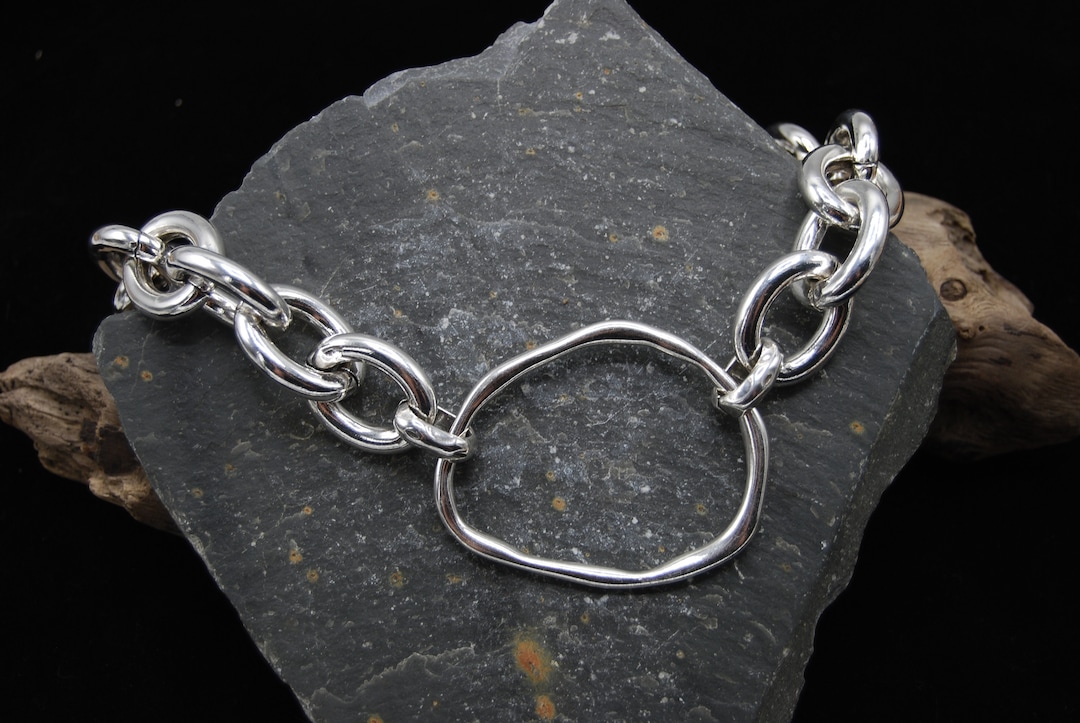 Statement Silver Necklace, Silver Large Link Necklace, Chunky Silver ...