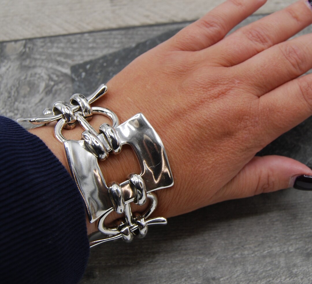 Statement Silver Bracelet: Chunky Rolo Chain With Toggle Clasp, Heavy ...