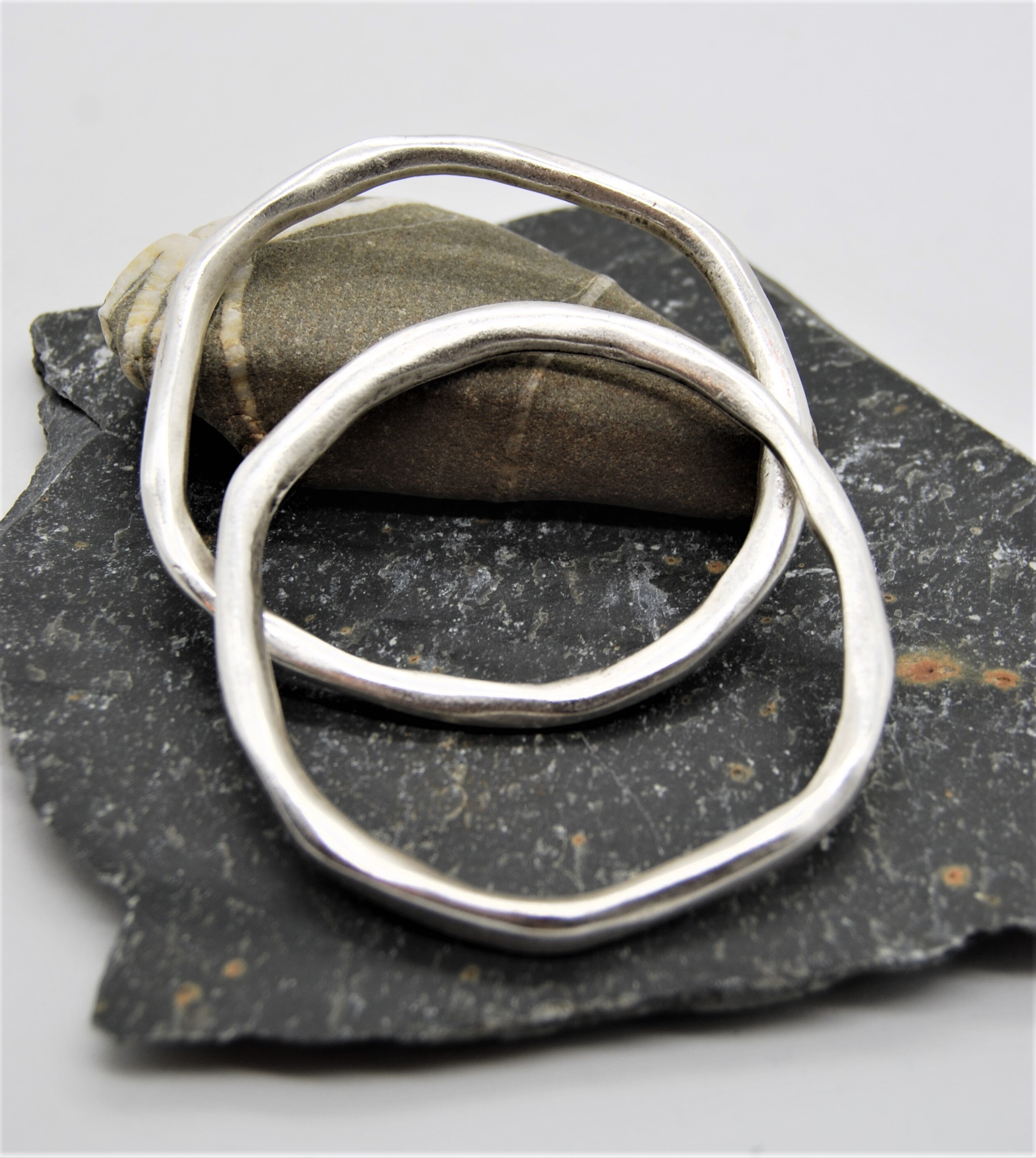 Antique Silver Irregular Shaped Solid Bangle Minimalist | Etsy