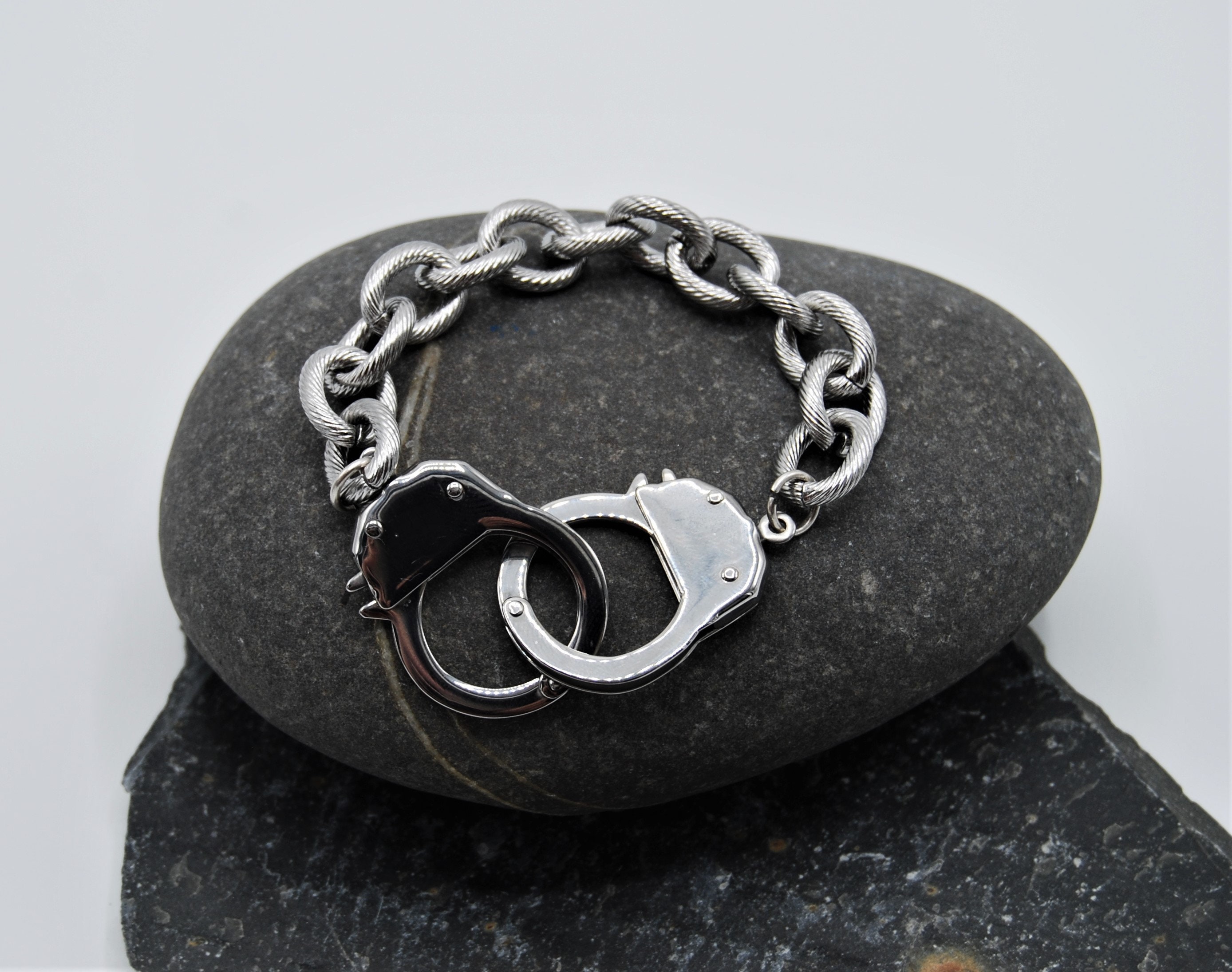 Stainless Steel Handcuff Bracelet: Twisted Cable Link, Unisex Statement ...