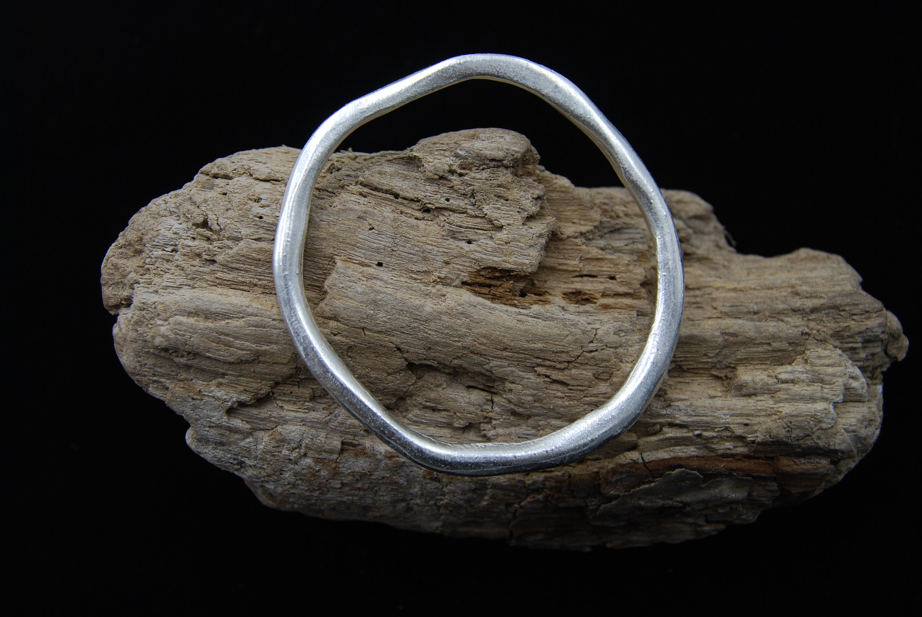 Antique Silver Irregular Shaped Solid Bangle Minimalist | Etsy UK