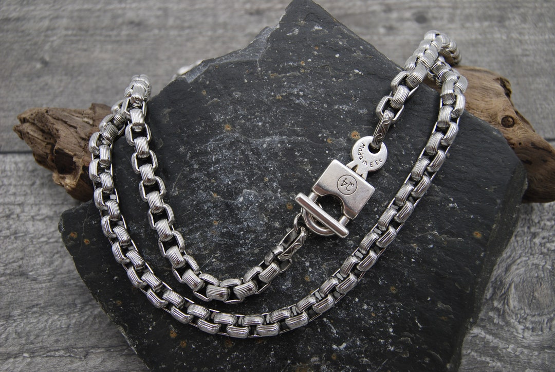 Silver Wrap Necklace, Stainless Steel Box Chain, Thick Link Chain ...