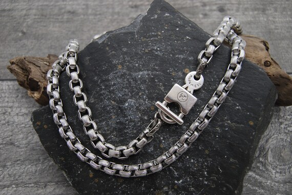 Silver Wrap Necklace Stainless Steel Box Chain Thick Link - Etsy