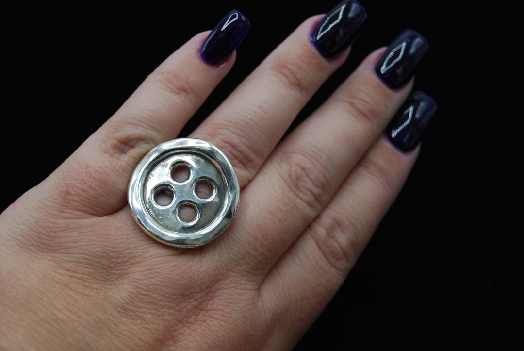 Statement Silver Ring, Silver Button Ring, Adjustable Silver Ring ...