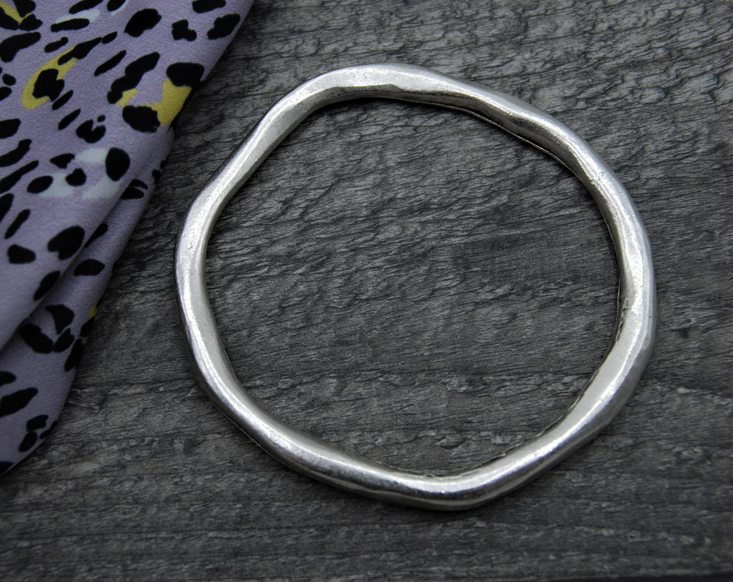 Antique Silver Irregular Shaped Solid Bangle Minimalist | Etsy UK