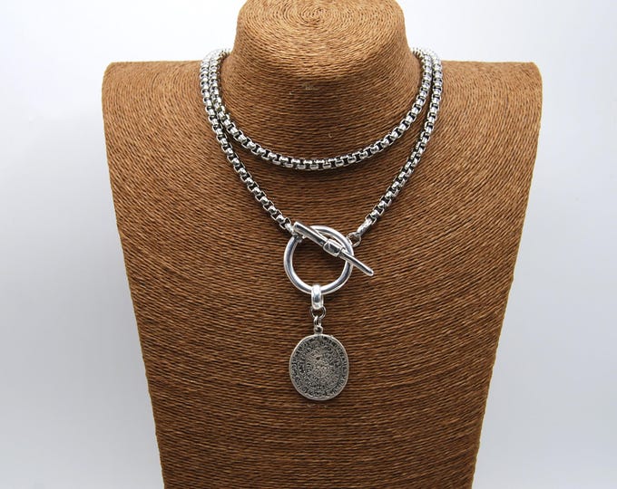 Chunky Multi Layer Silver Necklace for Women in Stainless Steel With ...