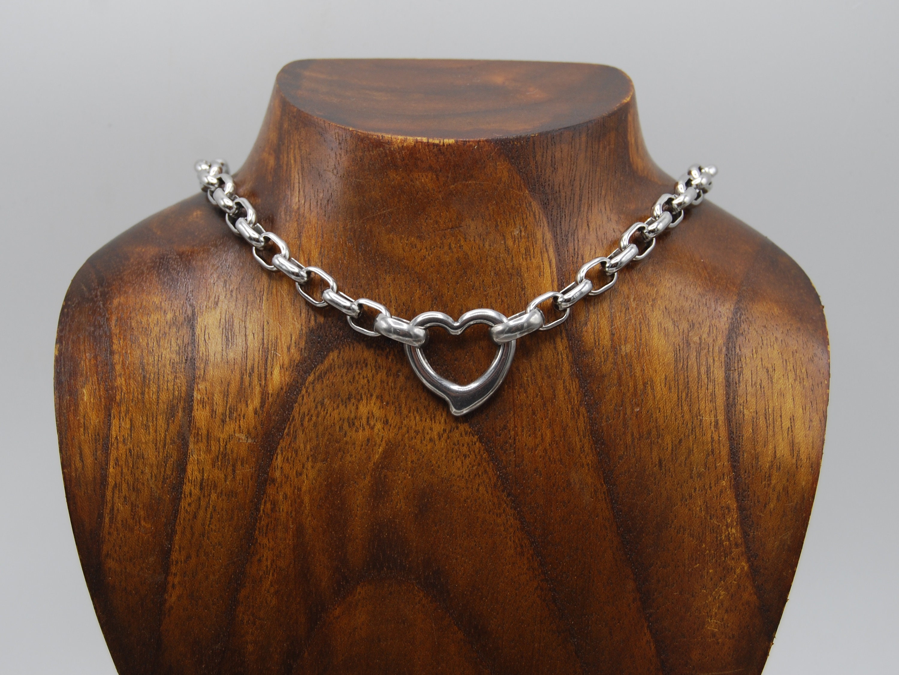 Stainless Steel Heart Necklace Solid Silver Heart Pendant - Etsy