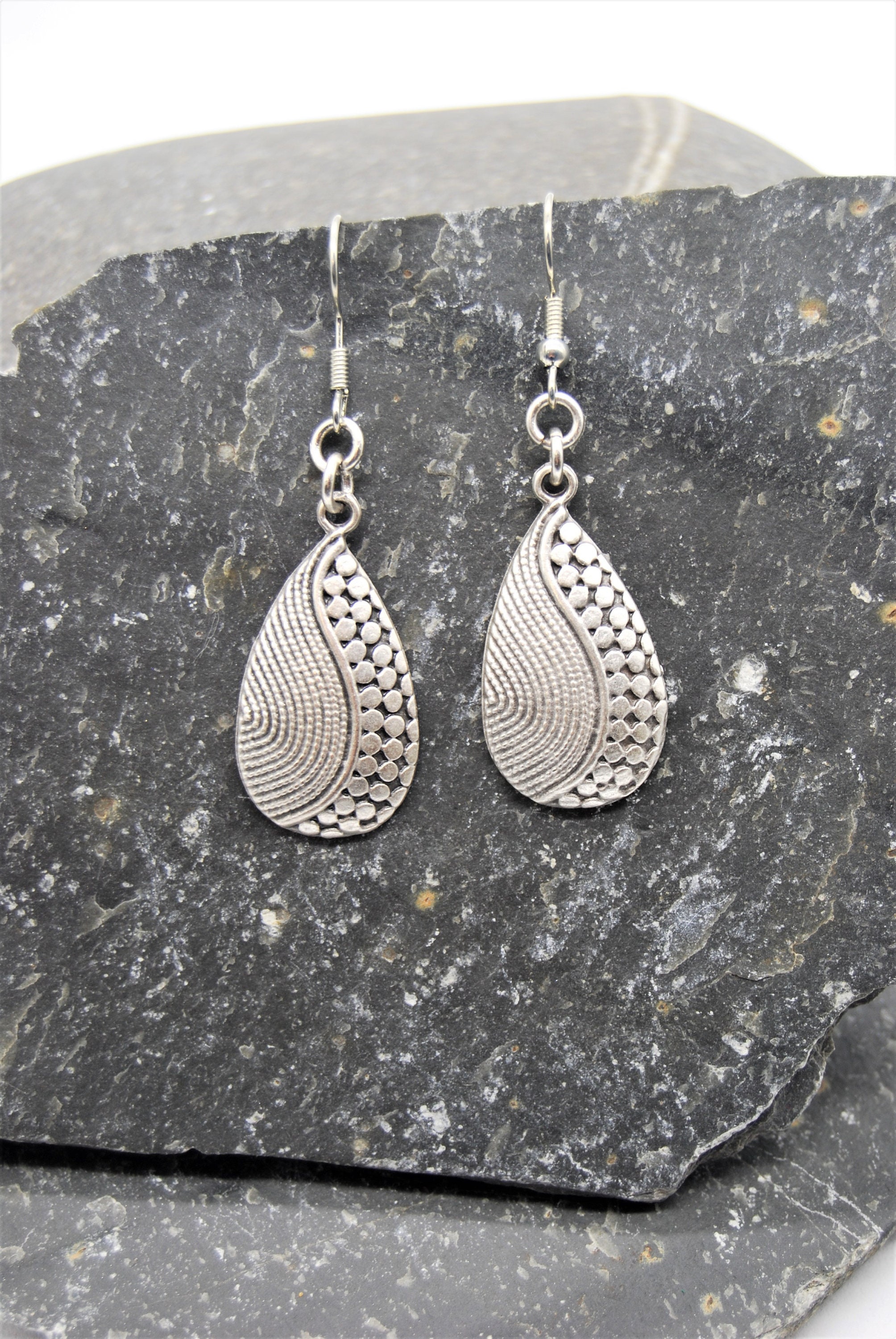 Antique Silver Oval Drop Earrings Abstract Silver Earrings | Etsy