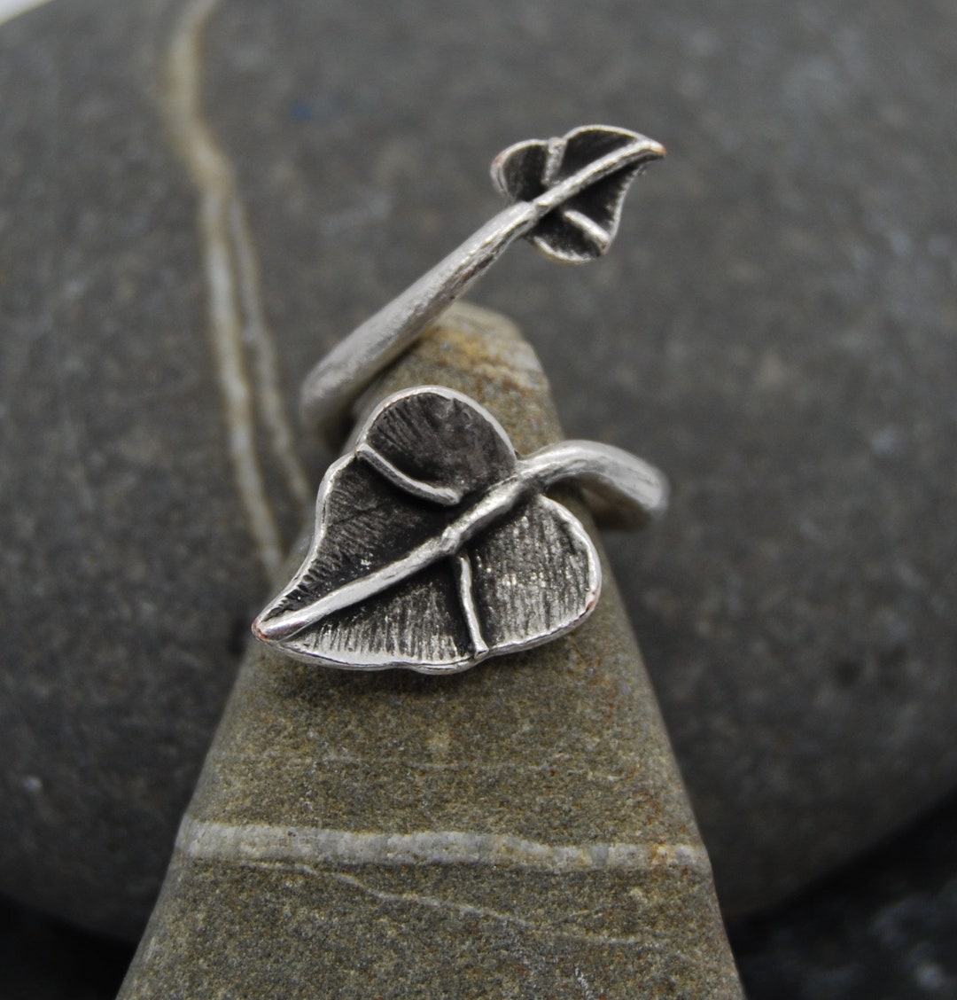 Antique Silver Leaf Wrap Ring, Striking Leaf Ring, Statement Silver Cuff Ring, Gift for Her ...
