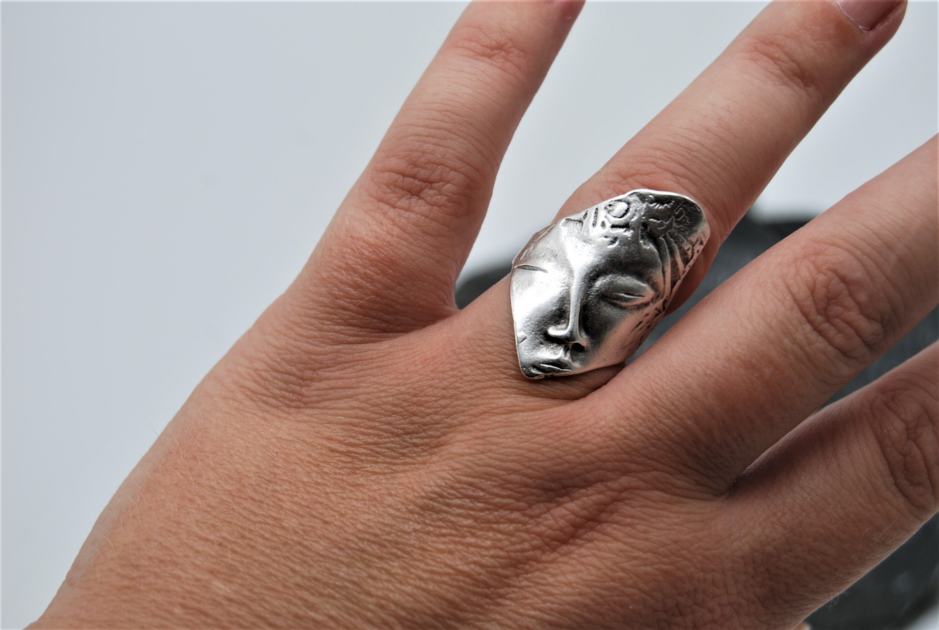 Antique Silver Face Ring Silver Abstract Face Ring - Etsy