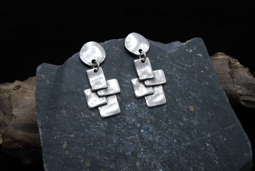 Antique Silver Statement Earrings: Geometric Abstract Design - Etsy