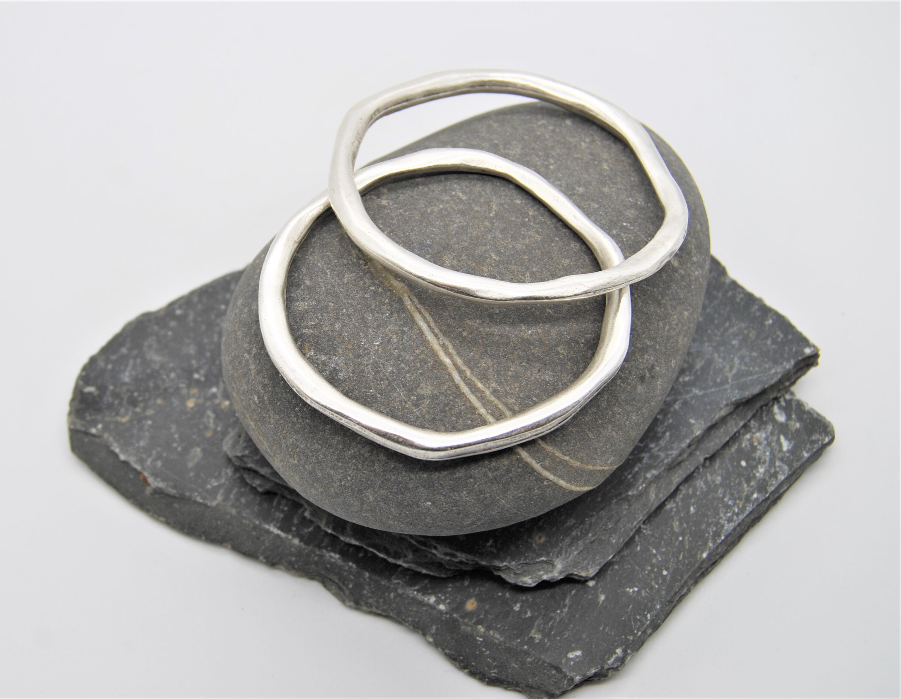 Antique Silver Irregular Shaped Solid Bangle Minimalist | Etsy