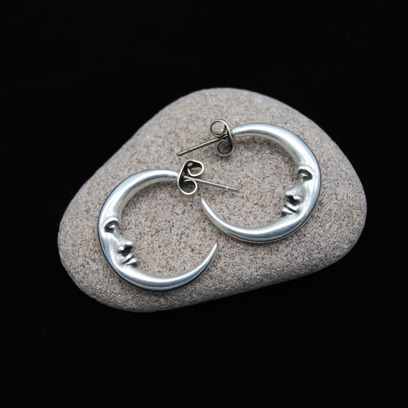 Silver Moon Earrings Men - Etsy UK