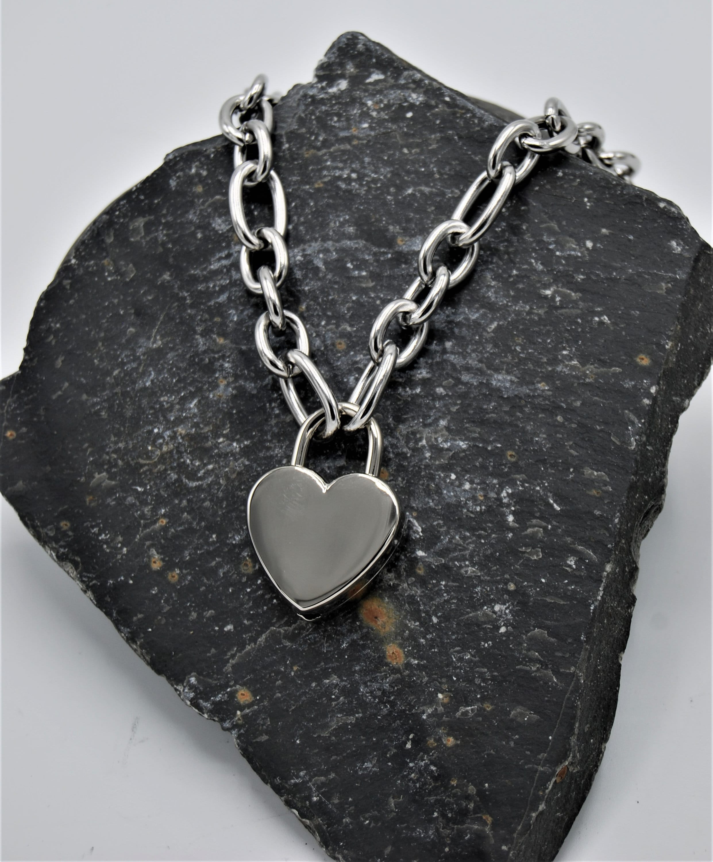Stainless Steel Chunky Chain Heart Padlock Necklace Statement - Etsy