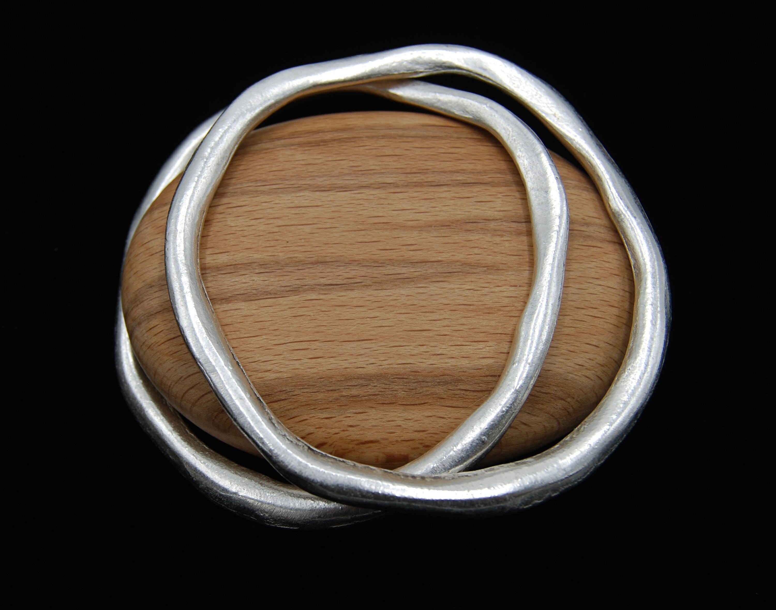 Antique Silver Irregular Shaped Solid Bangle Minimalist | Etsy UK