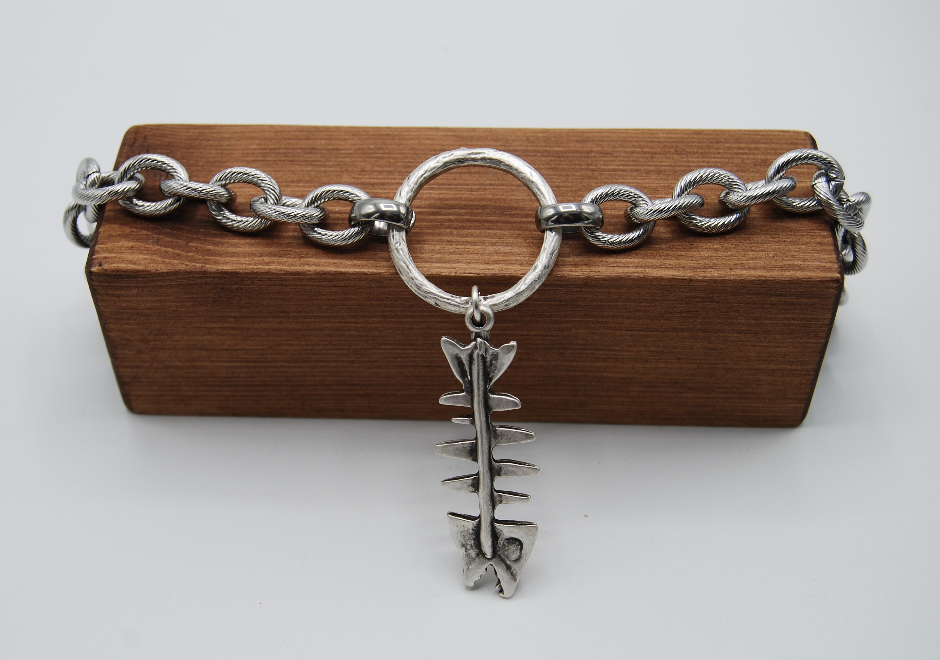 Stainless Steel Chunky Chain Necklace Fishbone Pendant | Etsy