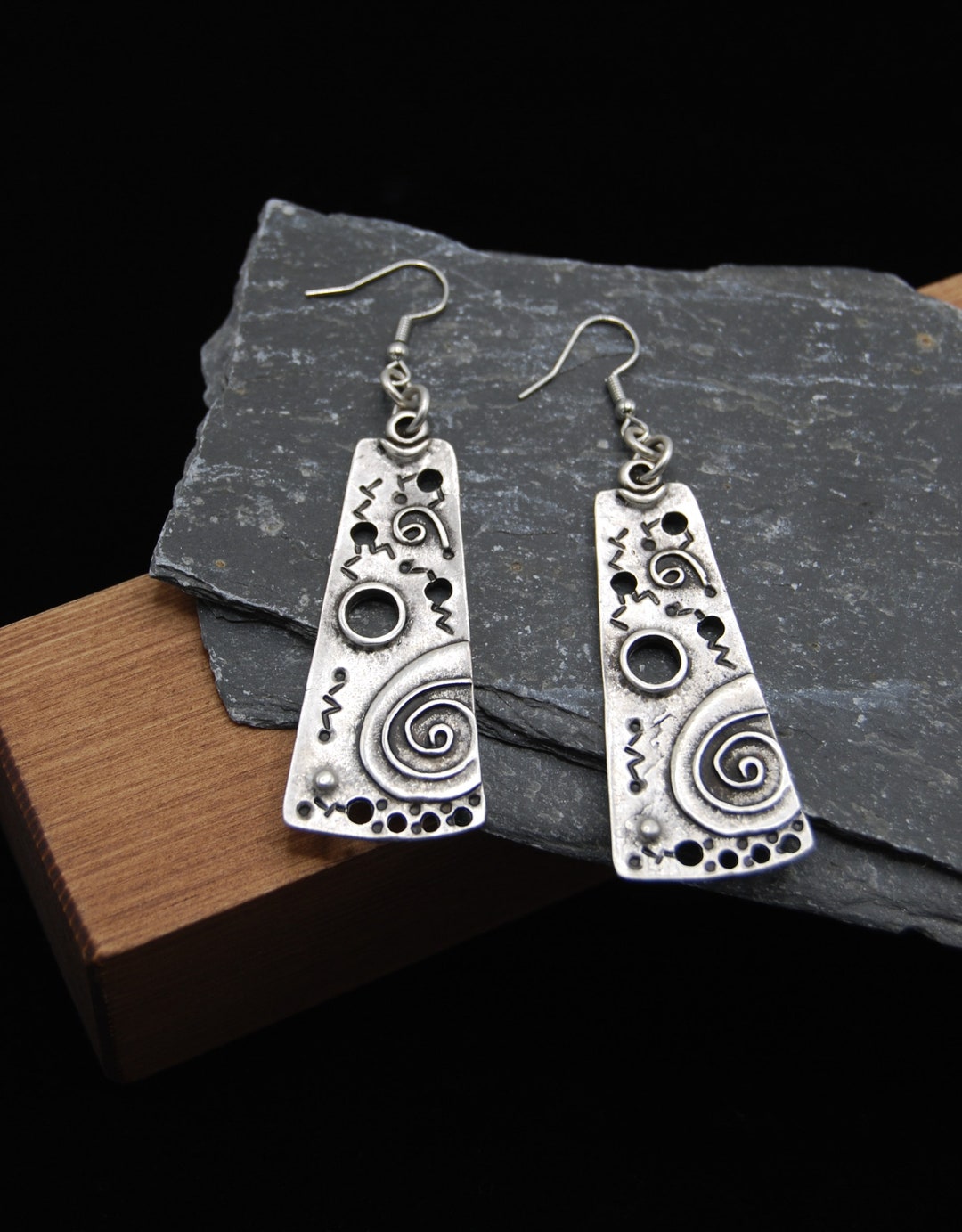 Large Antique Silver Abstract Design Style Statement Dangling Drop ...