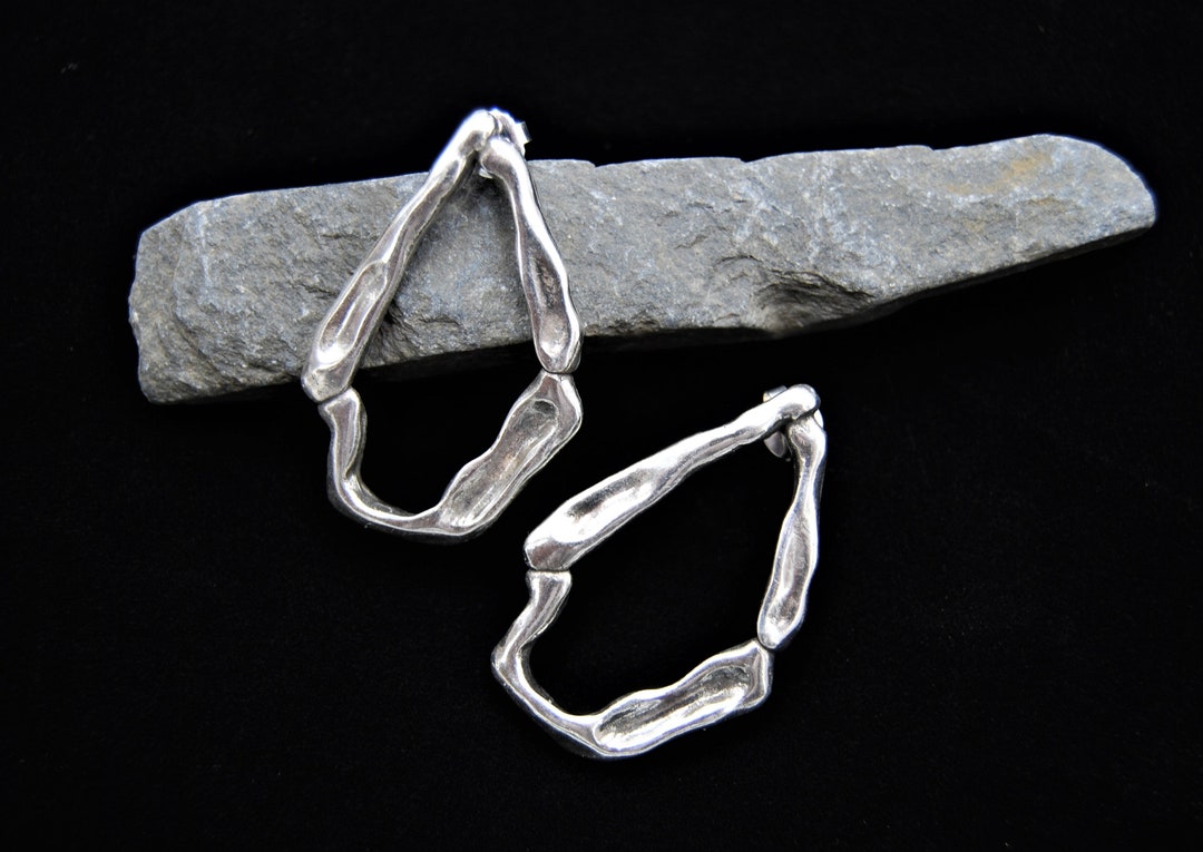 Abstract Silver Earrings, Statement Silver Earrings, Pushback Silver ...