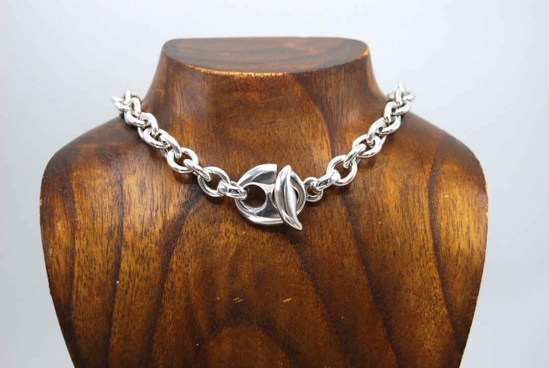 Solid Large Link Choker Necklace, Solid Silver Choker Necklace, Gift ...
