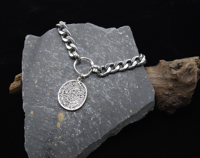 Silver Statement Coin Necklace, Chunky Chain Lariat Coin Necklace, Rolo ...