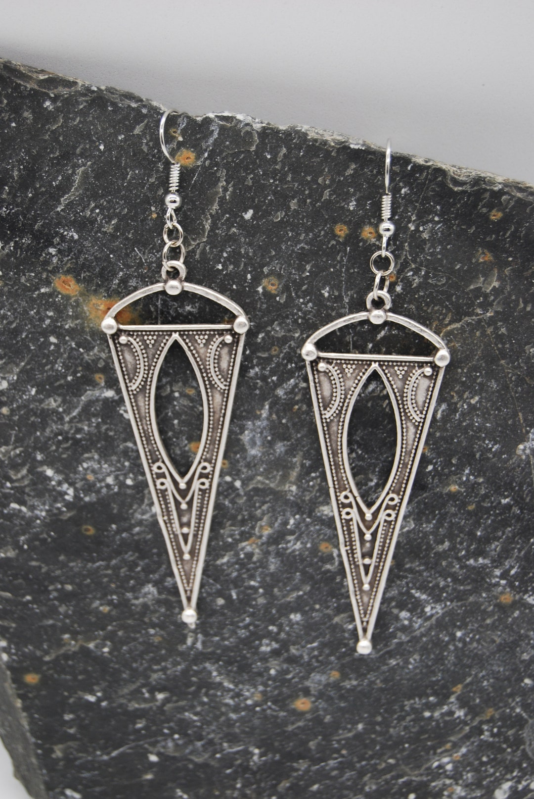 Antique Silver Large Statement Dangling Earrings, Abstract Silver ...