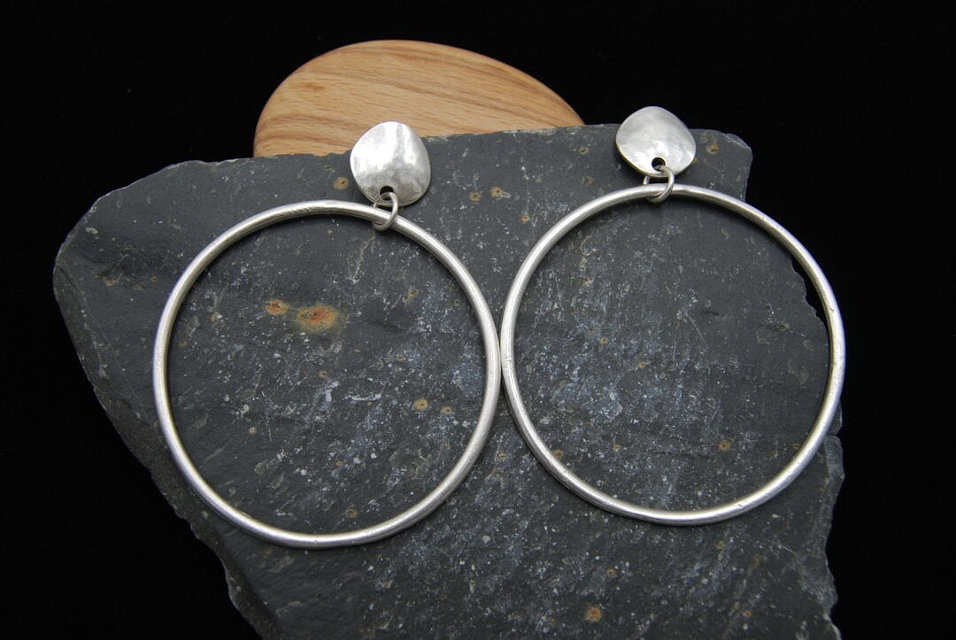 Antique Silver Large Hoops, Statement Silver Hoop Earrings, Gift for ...