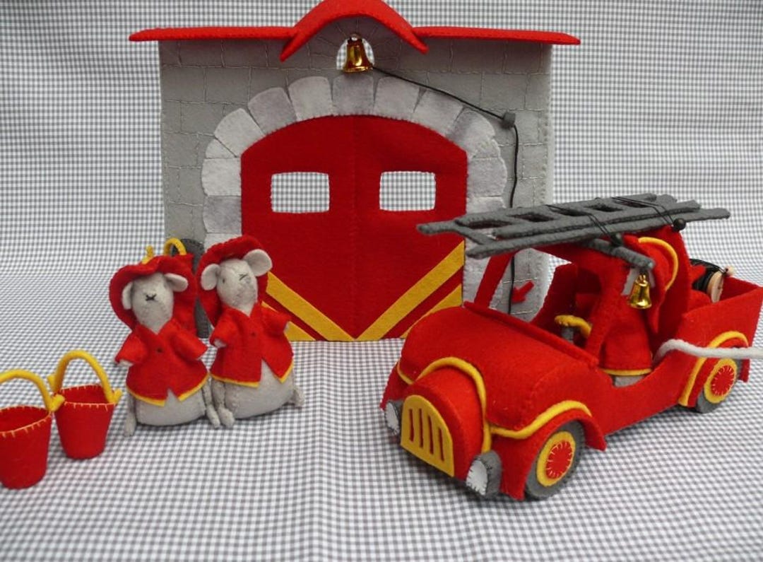Felt Firefighter Mice Sewing Pattern, With Firetruck, Fire Station Set ...