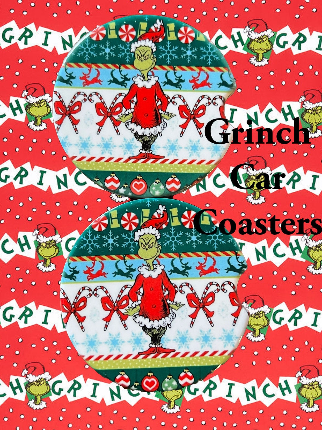 Grinch Christmas Car Coasters / Christmas Car Coaster / - Etsy